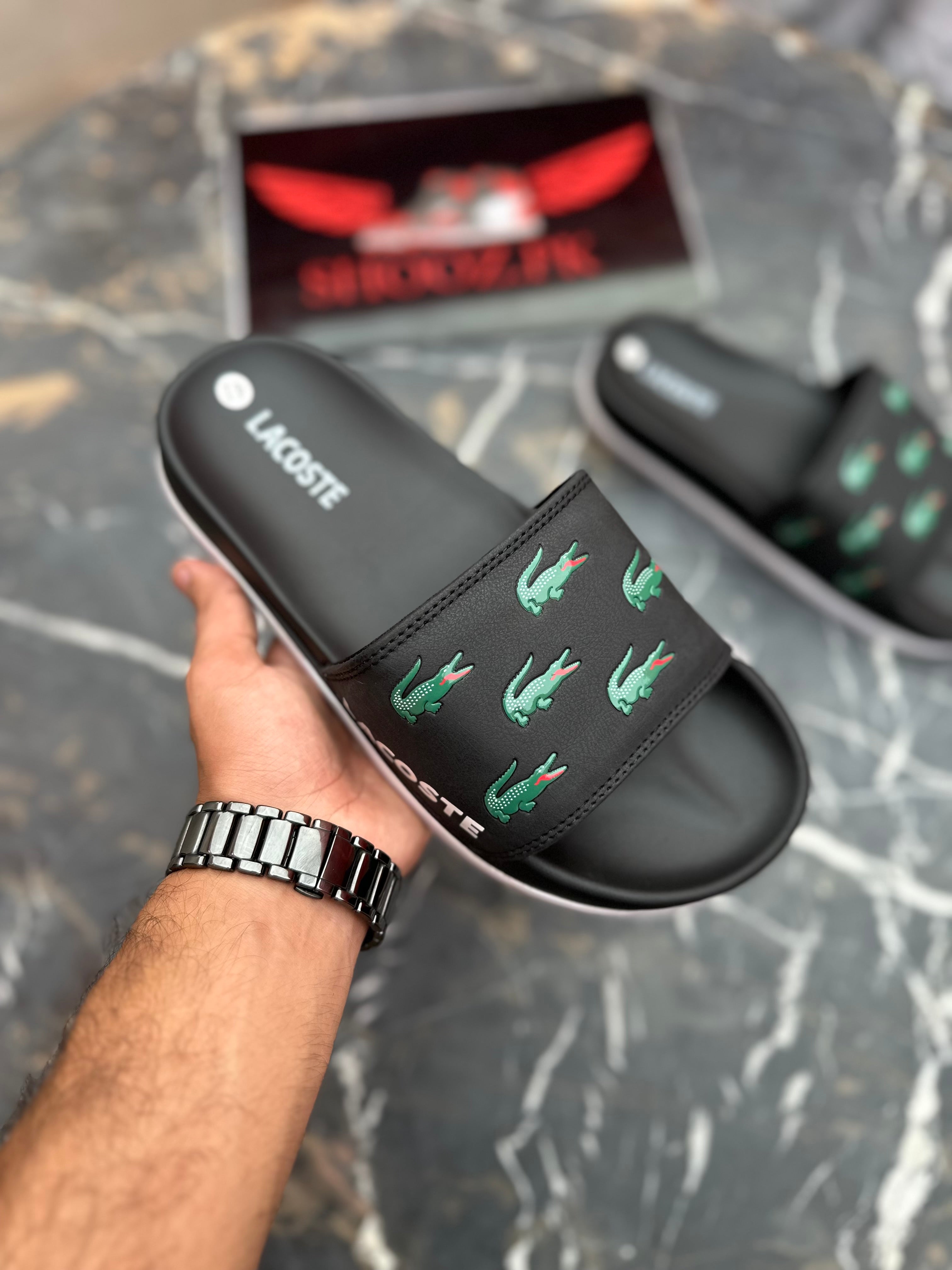 Lacosste slides- Black – Shooz.pk