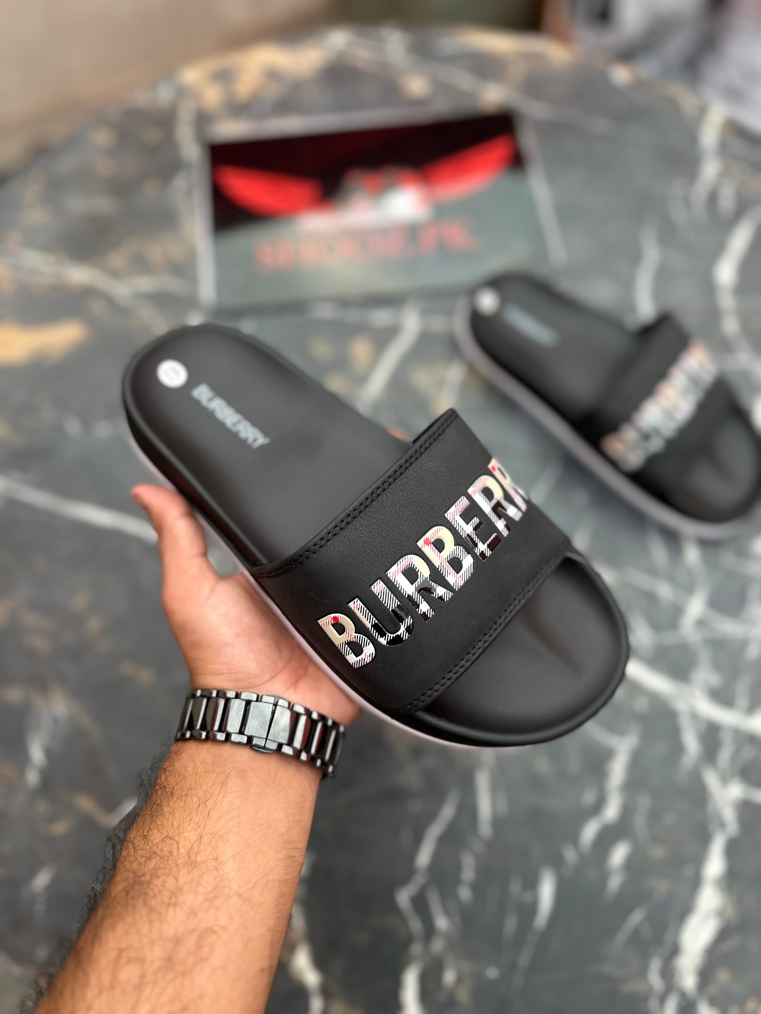 Brberry slides- Black – Shooz.pk